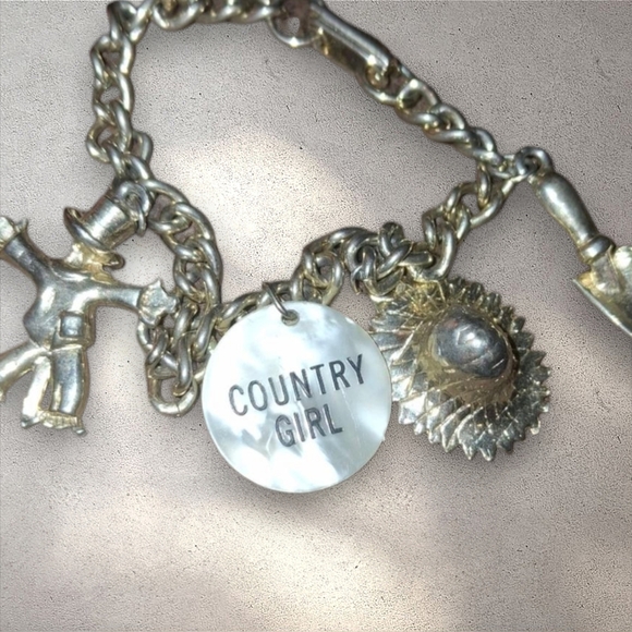 Vintage | Jewelry | Country Girl Charm Bracelet Silvertone 4 Charms ...